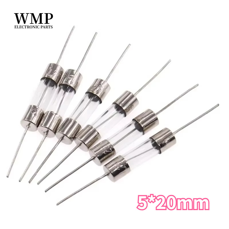 20/10Pcs 5*20mm Axial Glass Fuse Tube 250V with Lead Wire 2A 5A 8A 10A 12A 15A Induction Cooker ...