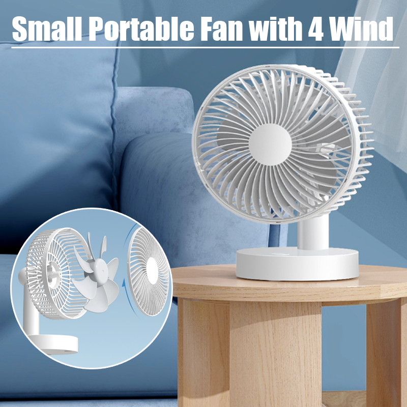 Small Portable Fan 4 Wind Speeds Foldable Quiet USB Rechargeable Table ...