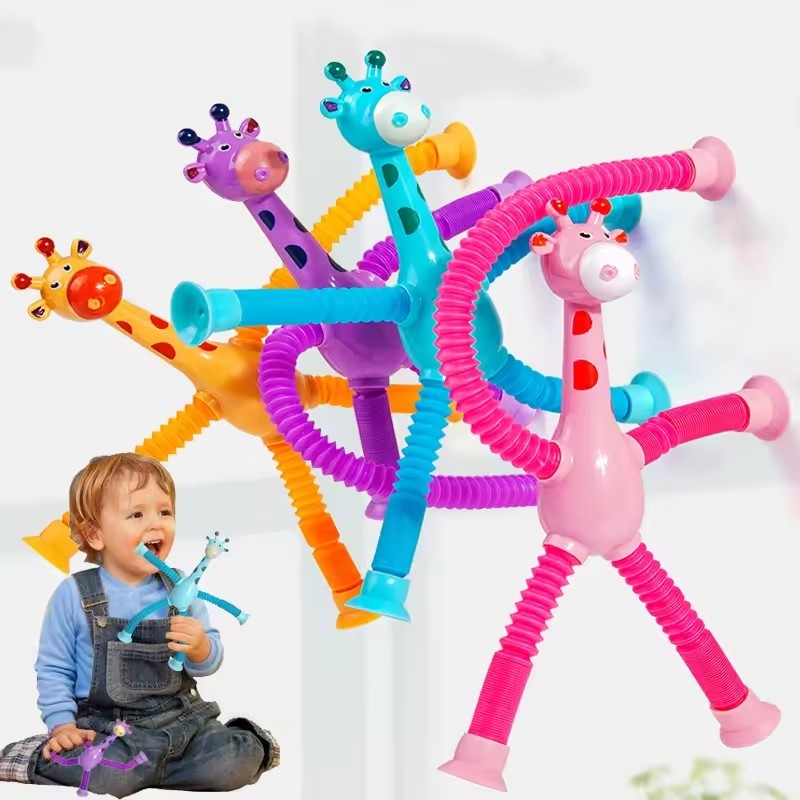 Children Suction Cup Giraffe Toys Pop Tubes Stress Relief Telescopic ...