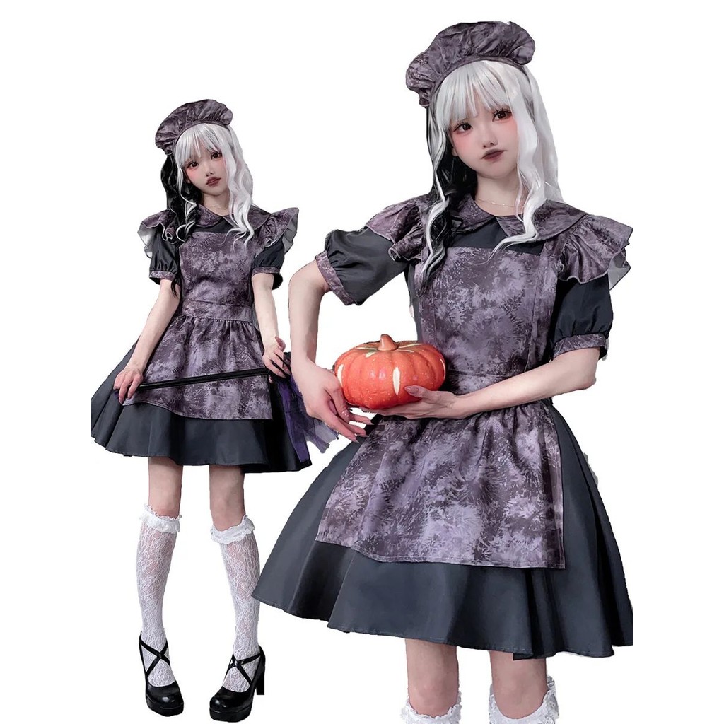 Black Gothic Vampire Maid Dress Short Sleeve Cosplay Halloween Costume ...