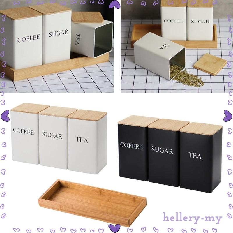 [HelleryMY] 3 Pieces Kitchen Canisters for Countertop Coffee Tea Sugar ...
