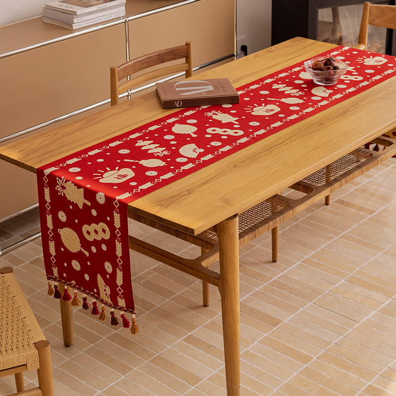 Sweethome CNY Red Tassel Table Runner New Year's Sideboard Decoration ...
