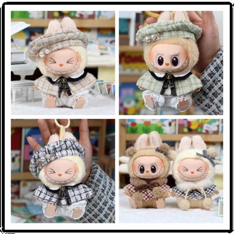 For 15cm Cute Labubu V1 V2 Mini Doll's Stylish Grid retro Cape With ...