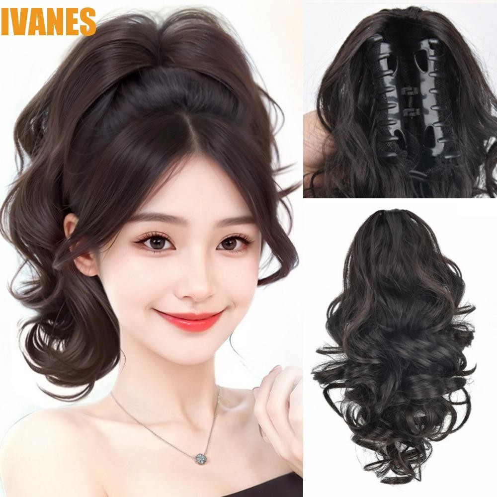 IVANES Claw Clip Ponytail Wig, Fluffy Clip in Short Wavy Curly Ponytail ...