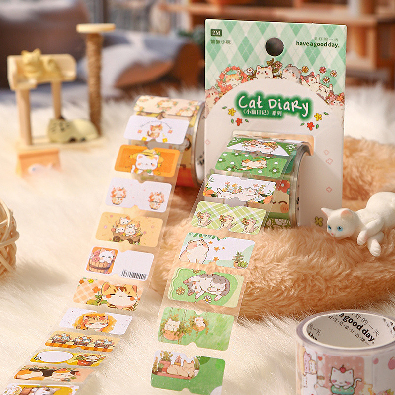 Mr. Paper 1 roll Label tape Writable Cute cartoon cat animal pattern ...