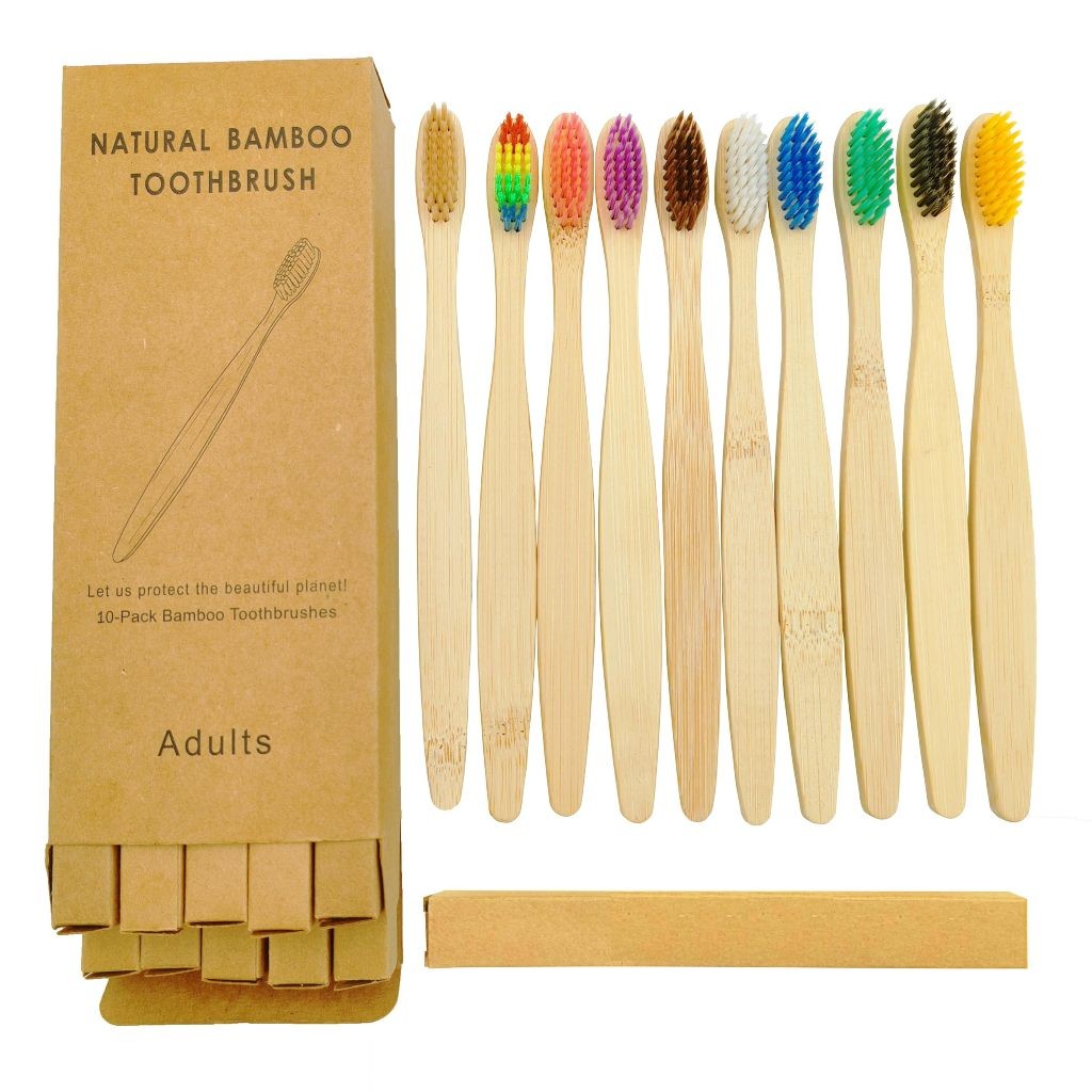 EcoSmile Bamboo Toothbrush Set - 10-Pack Natural Biodegradable ...