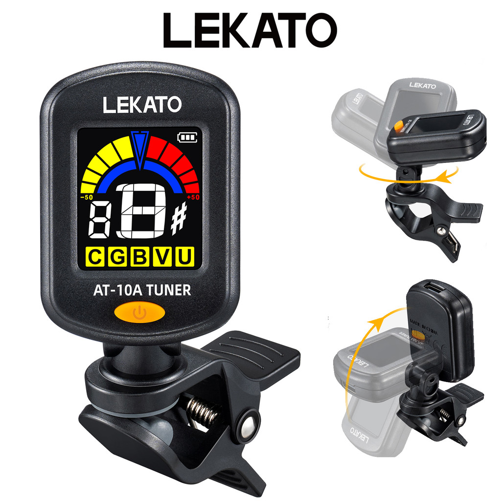 LEKATO AT-10A Guitar Tuner Rechargeable Clip On Chromatic Tuning Modes ...