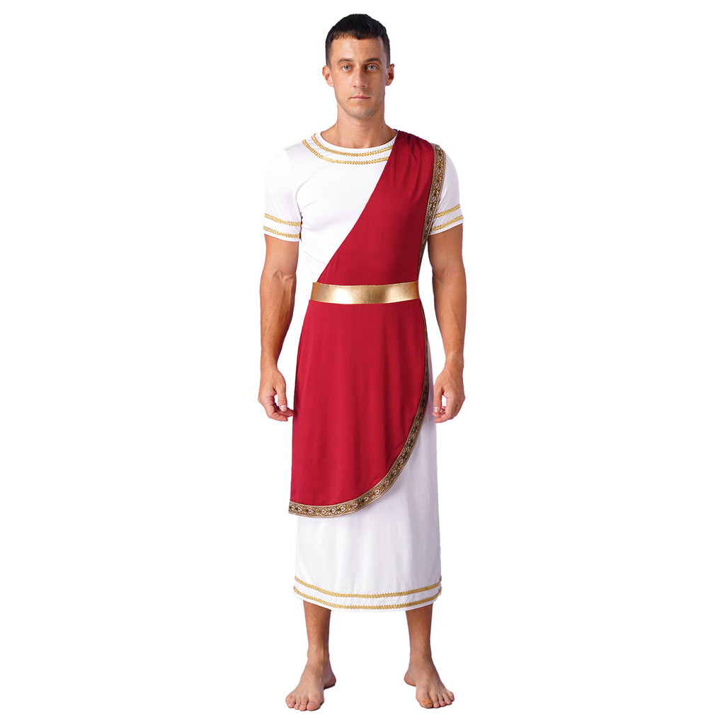 Oyolan Mens Halloween Ancient Greek Toga Dress Up Short Sleeve Costumes ...