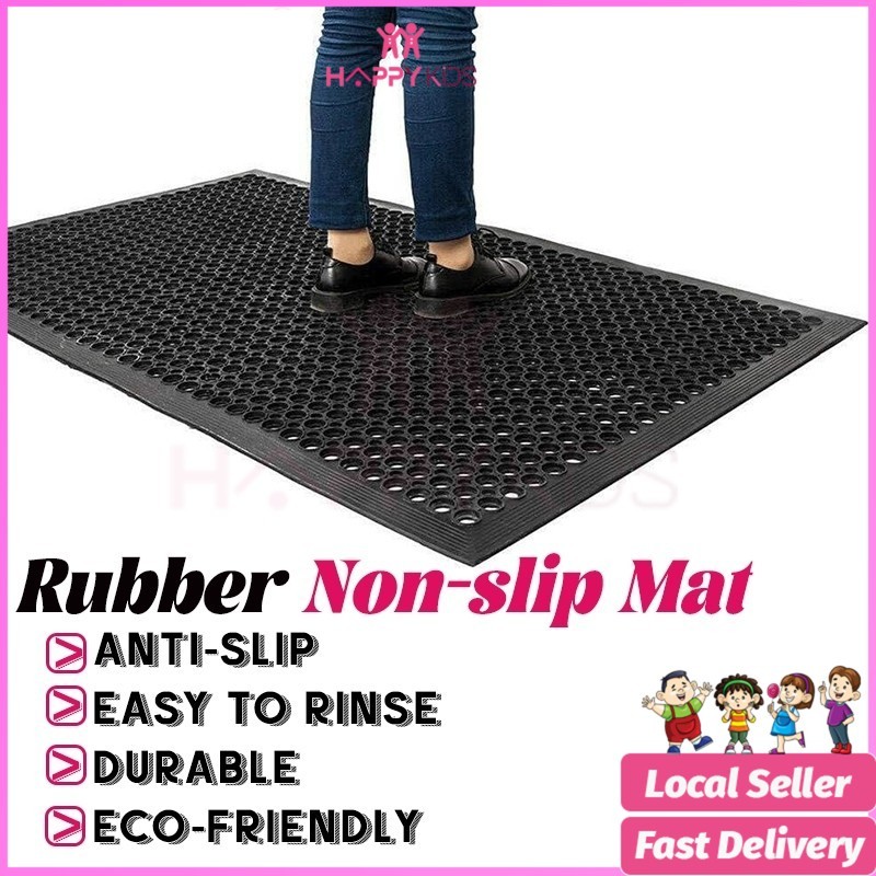 Black Rubber Floor Mat Large Non-Slip Anti Grease Mat Water Drain Chef ...