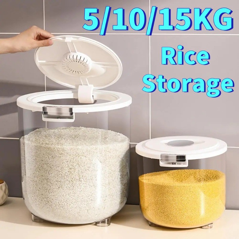 5/10/15KG Rice Storage Box Bucket Automatic Rice Dispenser Collection ...