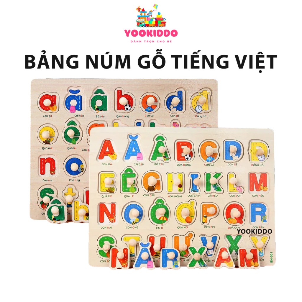 Wooden knob board with Vietnamese letters in uppercase - lowercase ...