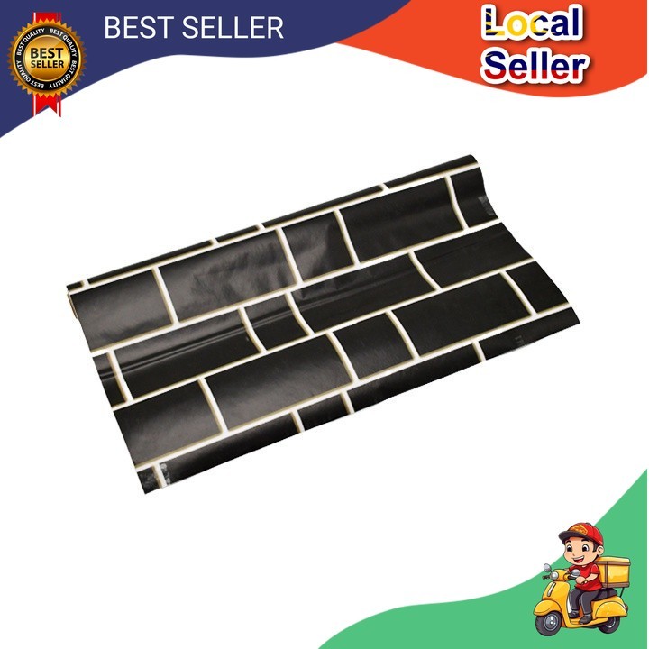 Wallpaper Batu Bata Hitam, Self Adhesive Wallpaper with Black Brick ...