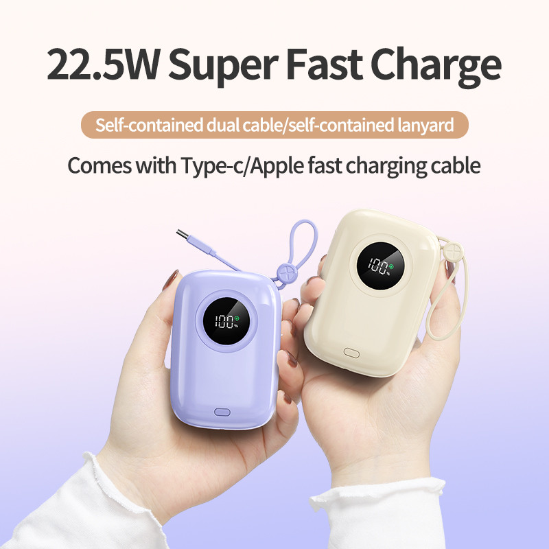 Mini Powerbank 20000mAh Fast Charging PD 22.5 Built-in 2 Cables Digital ...