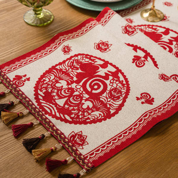 new year decoration lapik meja makan 2024 New Year Table Flag Red ...