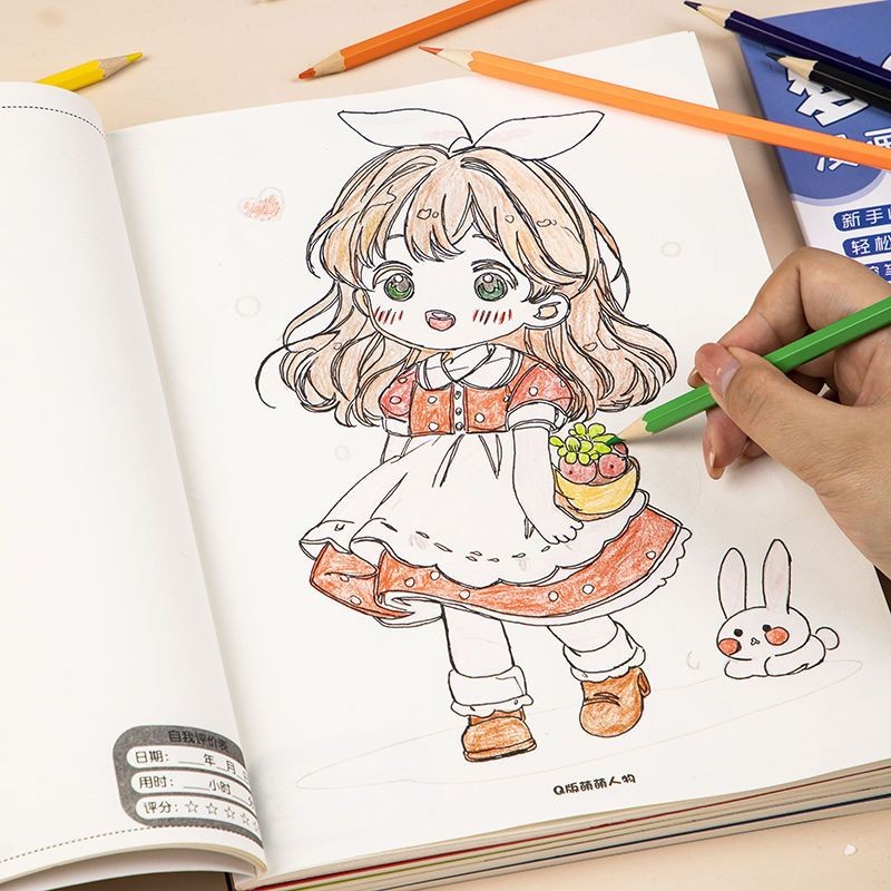 Q Version Beautiful Girl Line Drawing Copybook Comic Hand-Painted ...