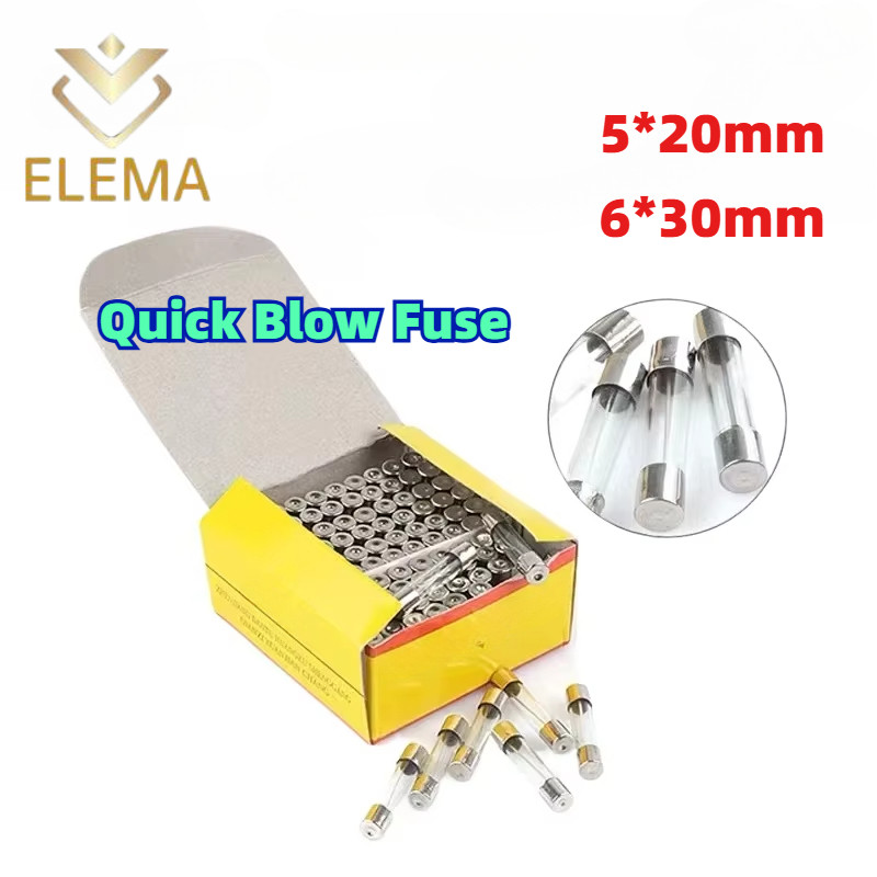 100Pcs Fast Quick Blow Fuse 5*20mm 6*30mm Glass fuse tube 250V 0.1A-30A ...