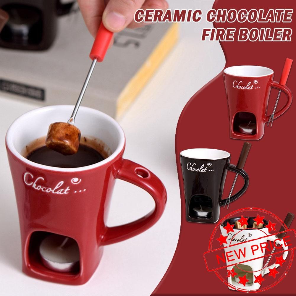Chocolate Fondue Mug Mini Heater Ice Cream Pot Ceramics Chocolate ...