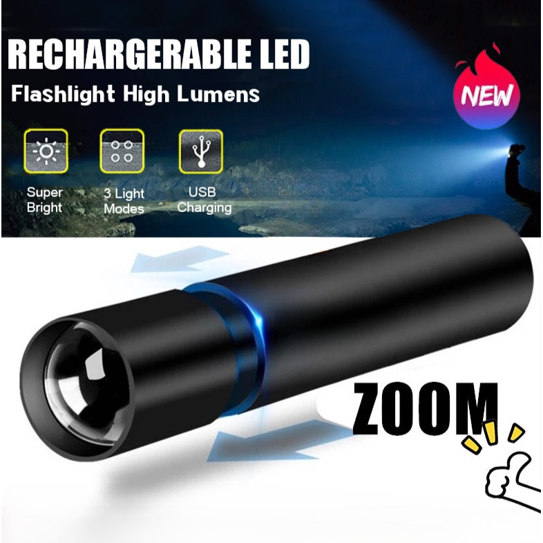 LED ultra bright mini flashlight USB charging electric torch Outdoor ...