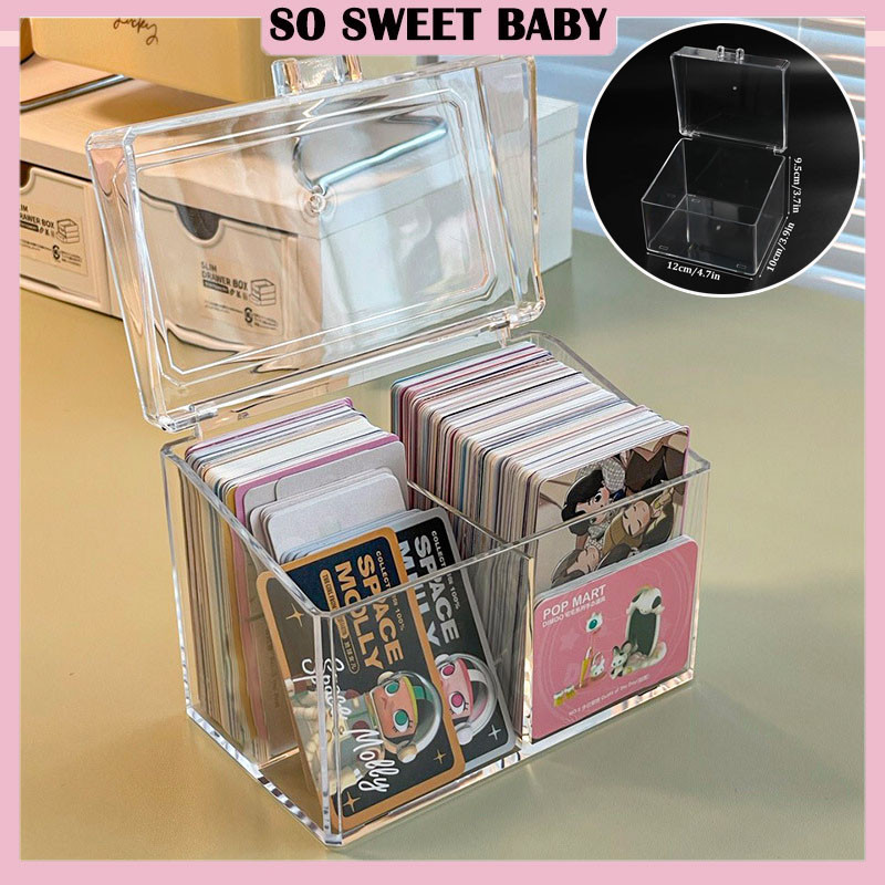 Photocard Storage Box with Cover Acrylic Idol Card Stickers Holder Flip ...