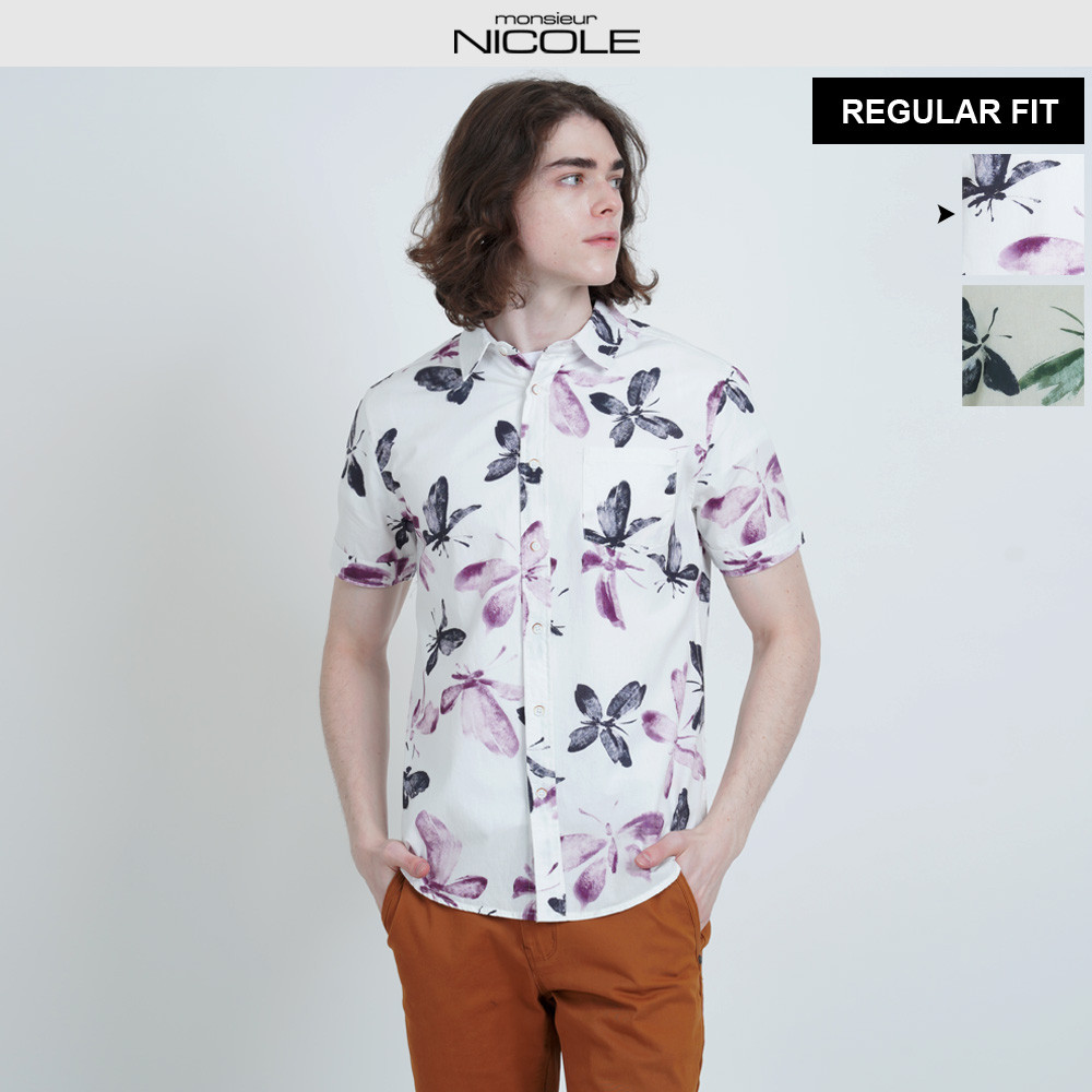 monsieur NICOLE (Regular Fit) Premium Cotton Printed Short Sleeves ...