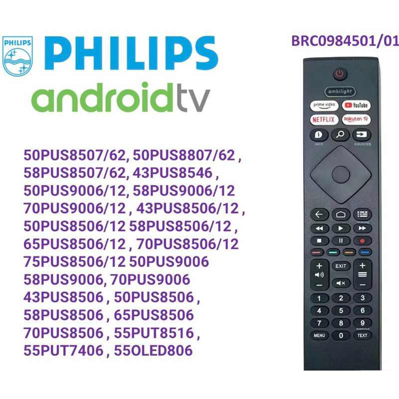 Philips 4K Smart Android TV Remote Control BRC0984501/01 Philips TV ...
