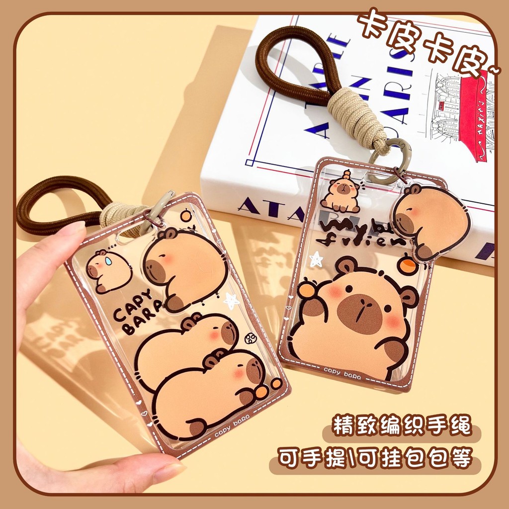 Cute Capybara Cartoon Name Tag Holder, Student ID & Access Card Case ...