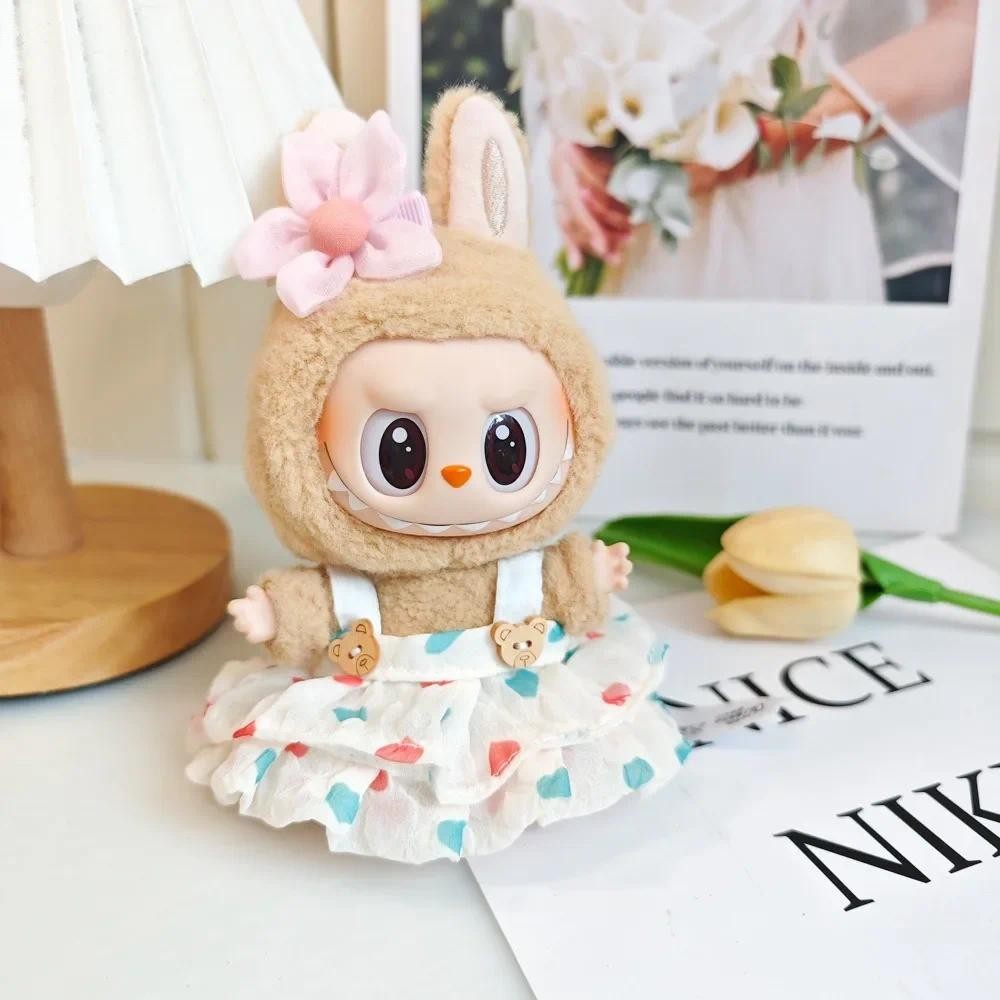For 17cm Labubu V2 V1 Mini Doll Clothing Wrinkled Dress Knitted Straw ...