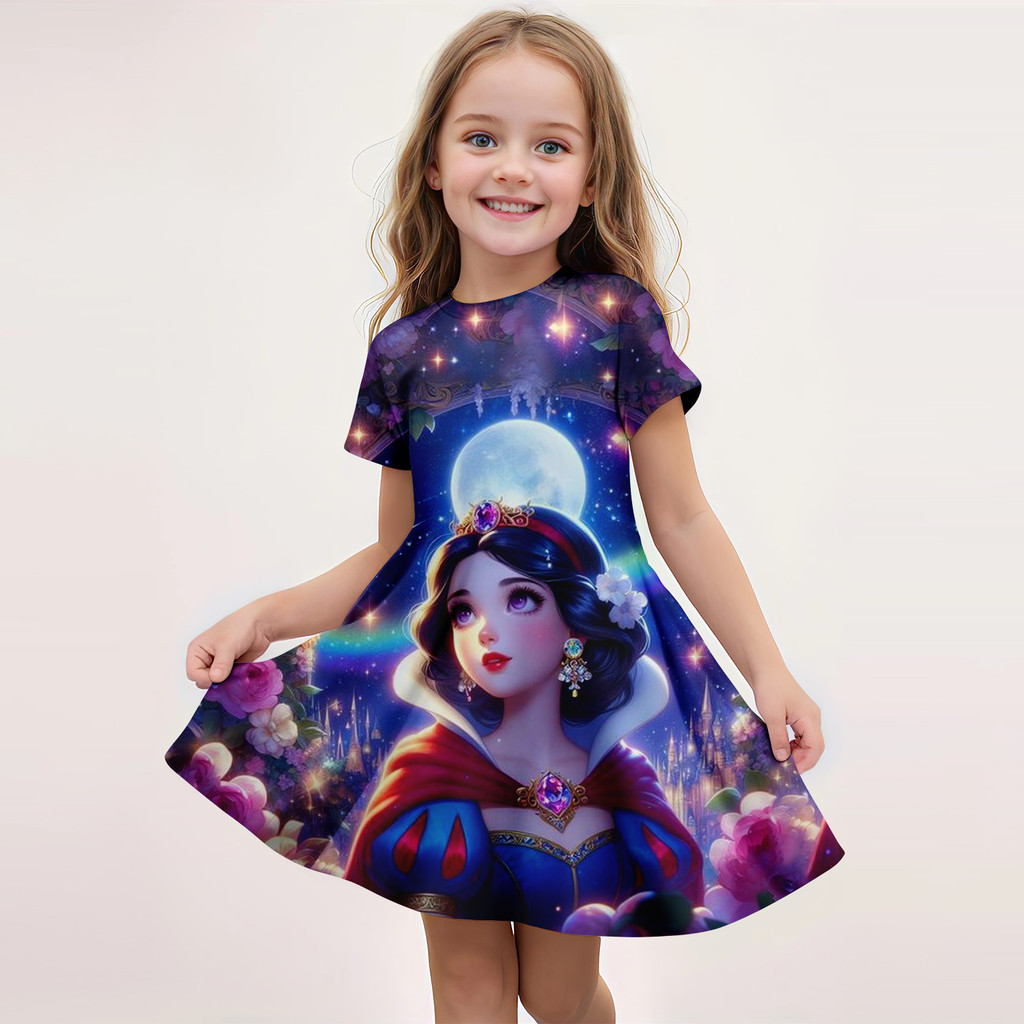 3D Printed Disney Princess Fashion Cartoon Pattern Cute Short Sleeved ...
