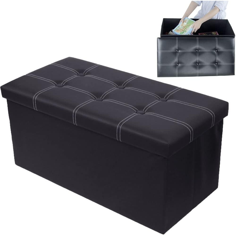 Gadgetbin 110L Sofa Storage Box PU Leather Ottoman Foldable Storage box ...