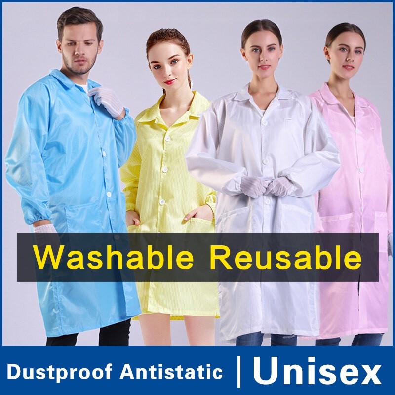 【Uhome】ESD Smock Lab Coat Washable AntiStatic Coveralls Clean room Suit ...