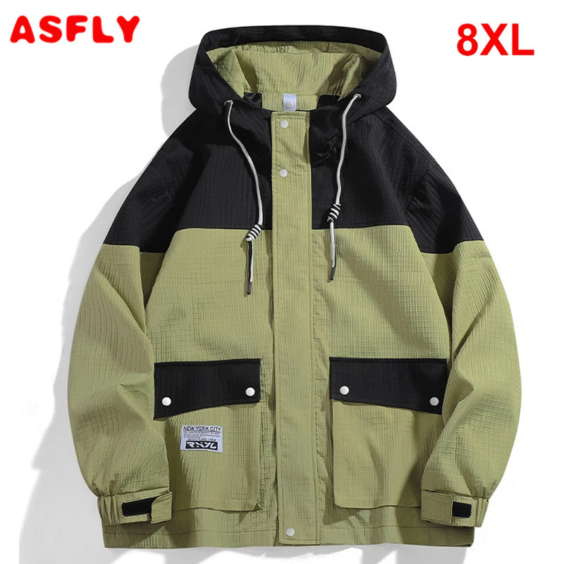 ASFLY 8XL Plus Size Camp Jacket Men Patchwork Windbreaker Jacket ...