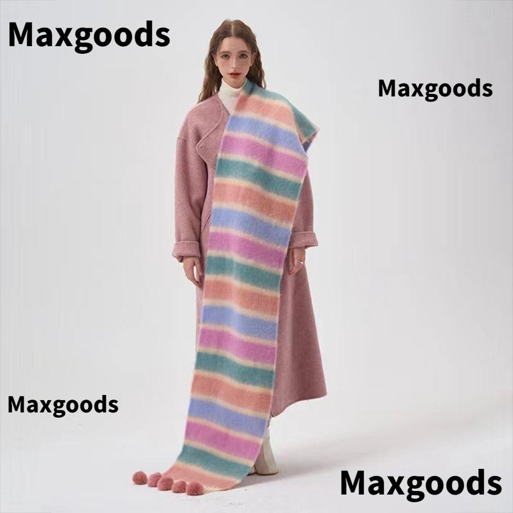 MAX Fur Ball Scarf, Cold Proof Dopamine Colored Striped Shawl, Sweet ...