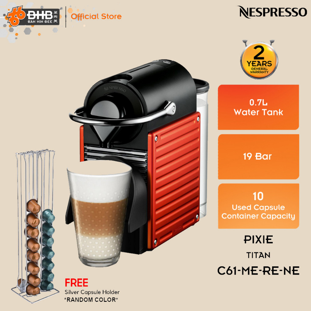 Nespresso C61-ME-RE-NE Pixie Electric Capsule Pod Coffee Machine Red - C61MERENE [FREE RACK ...