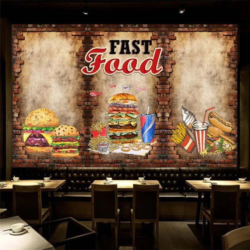 Custom wallpaper mural Retro brick wall fast food restaurant snack bar ...