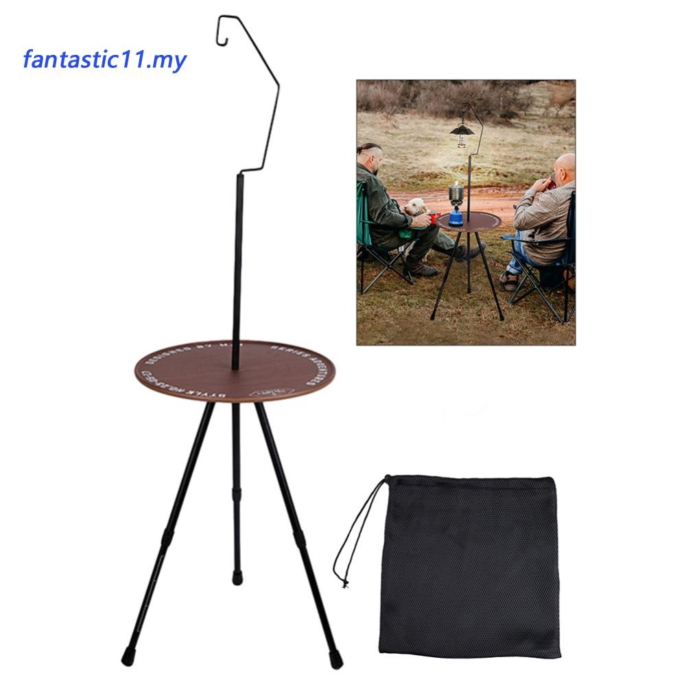 Barbecue Liftable Round Table with Light Stand for Outdoor Travel (Wood ...