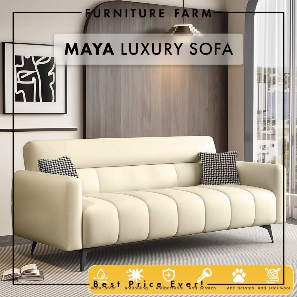 F&F: MAYA sofa with Anti-Scratching Leather /3 seater sofa /2 seater ...