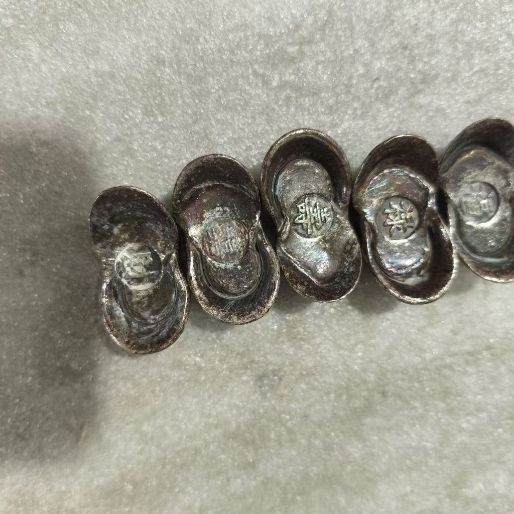 A Set Of Qing Dynasty Old Silver Ingot Silver Ingot Antique Fortune Lu ...