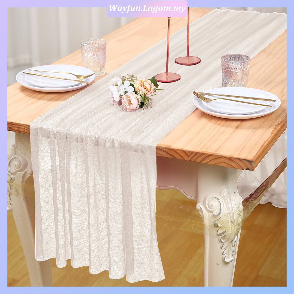 72*300Cm Chiffon Like Wedding Table Cloth Pearl White Table Runner 6 ...
