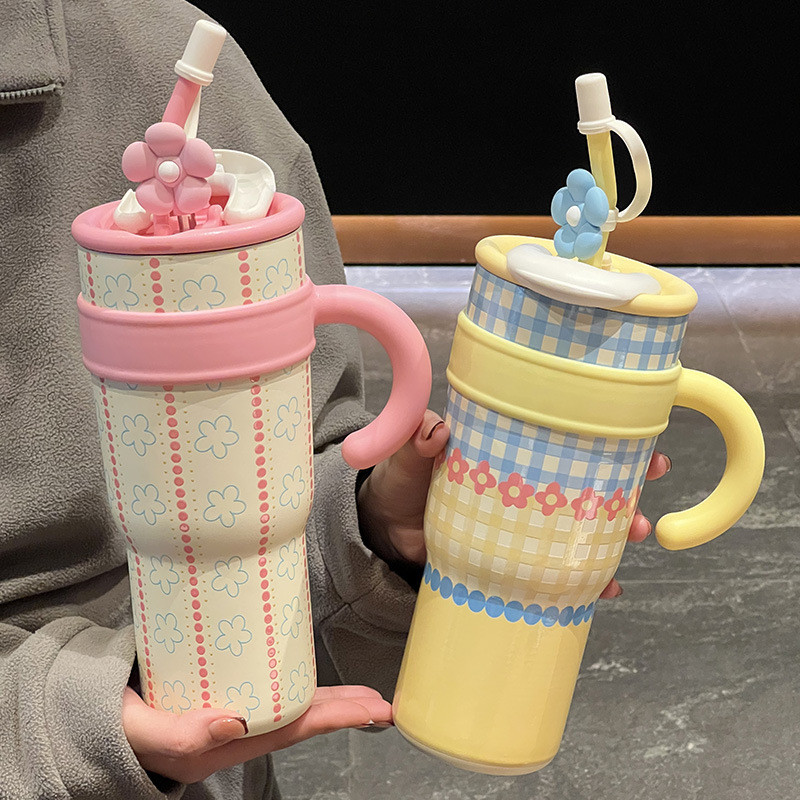 Ceramic Inner Liner Thermos Cup Giant Handle Ice Cup Dual Drinking ...