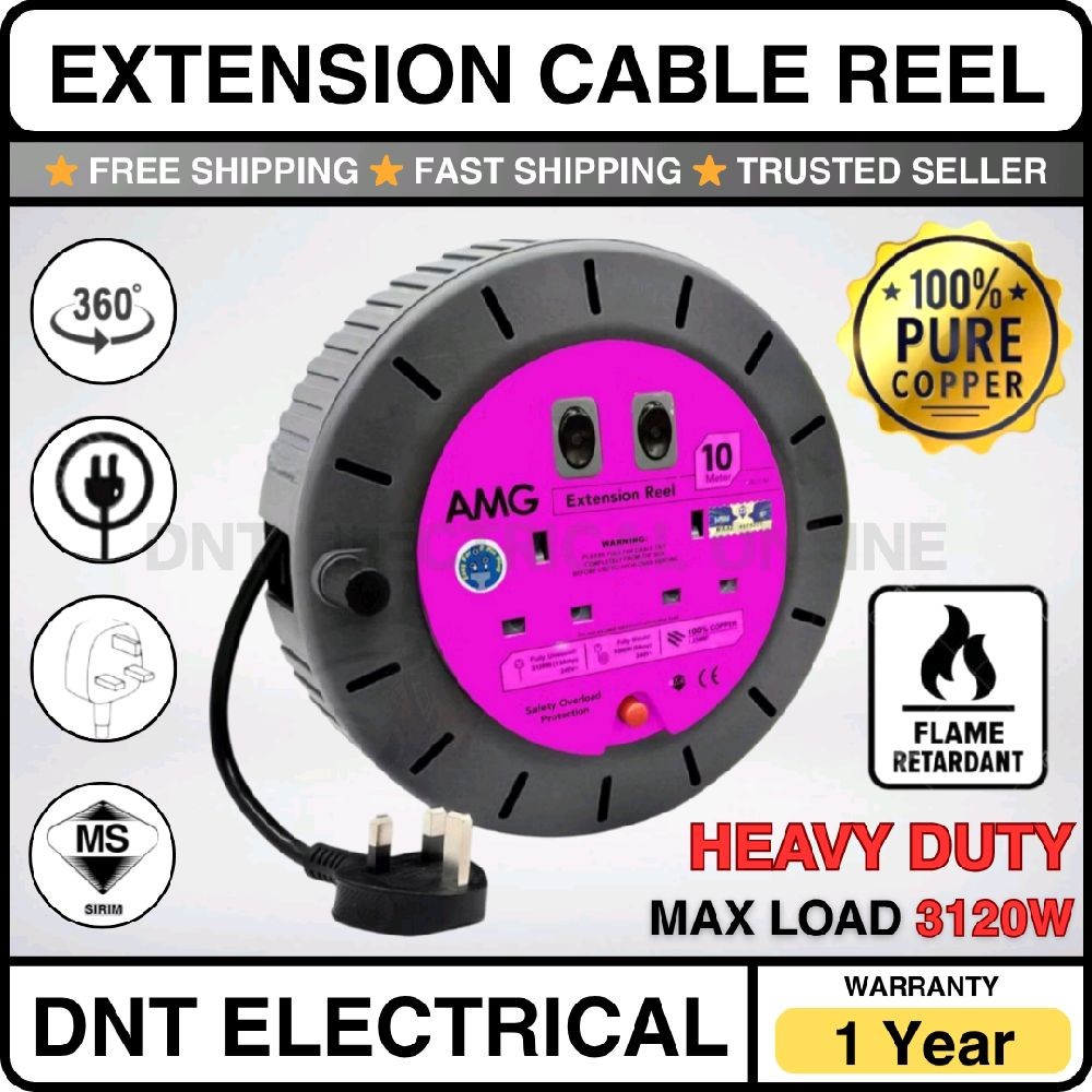（100％ Pure Copper）AMG Extension Reel Cable Reel With 10 Meter Wire | 2 ...