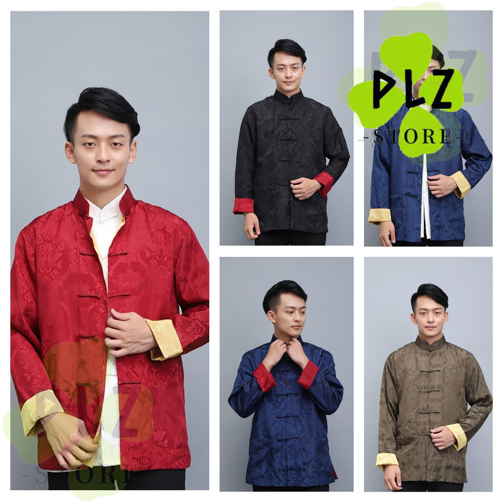 唐装 2025 CNY 唐裝长袖刺绣丝绸双面男 CNY Men Man Shirt Sam Fu Cheongsam Chinese New ...
