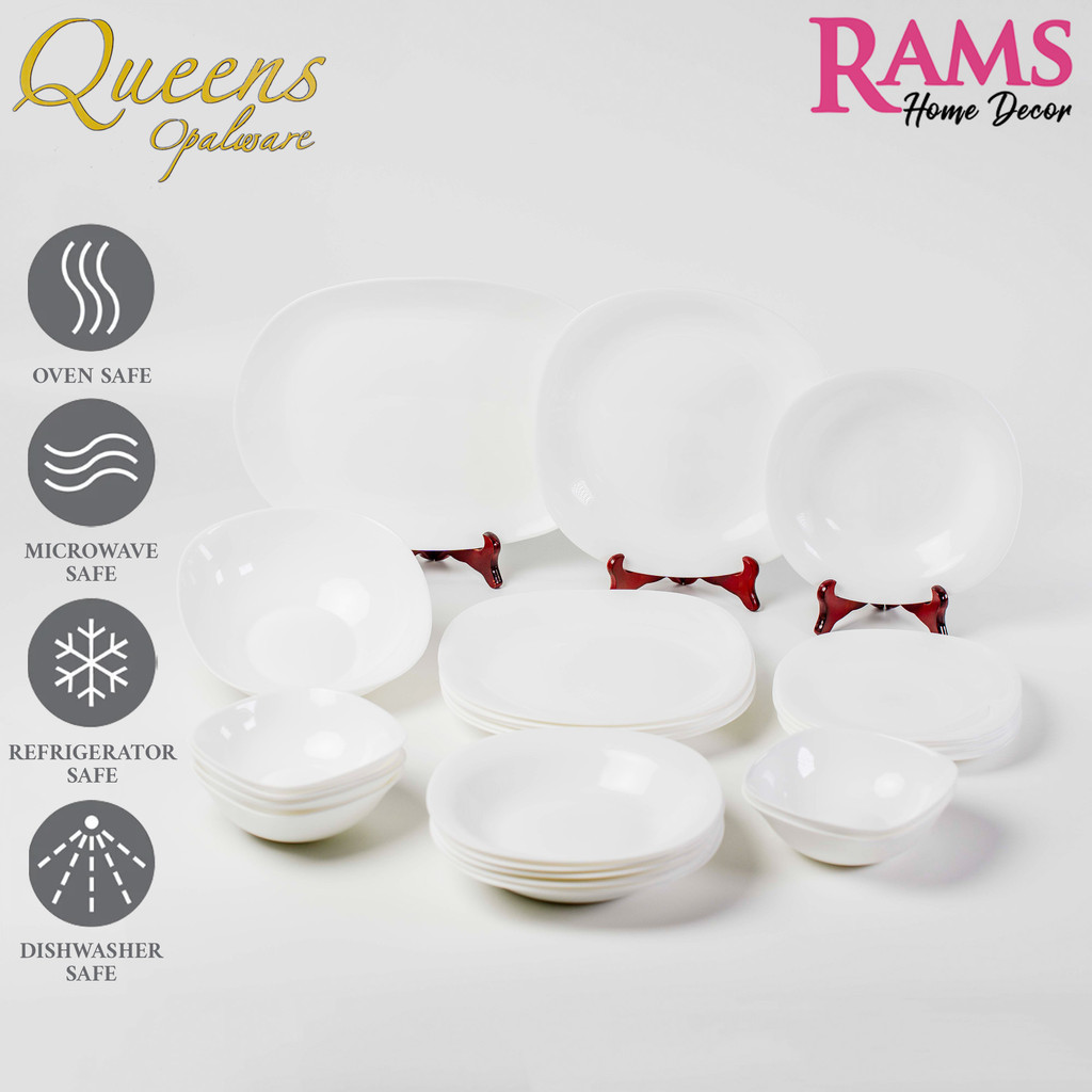 Queens 26 Pcs Premium Opal Glass Square Dinner Set / Set Pinggan ...