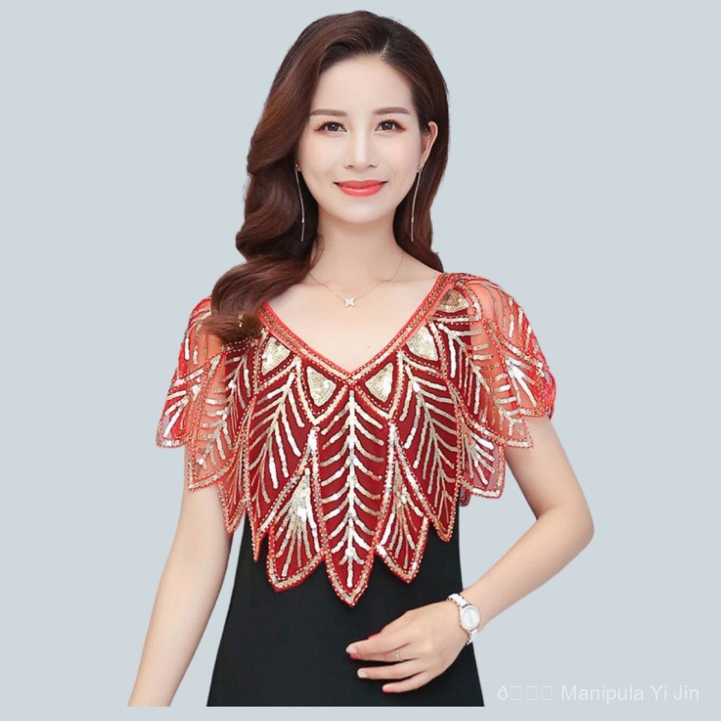 Cross-border Evening Dress Shawl Banquet Sequin Shawl Beaded Wedding ...