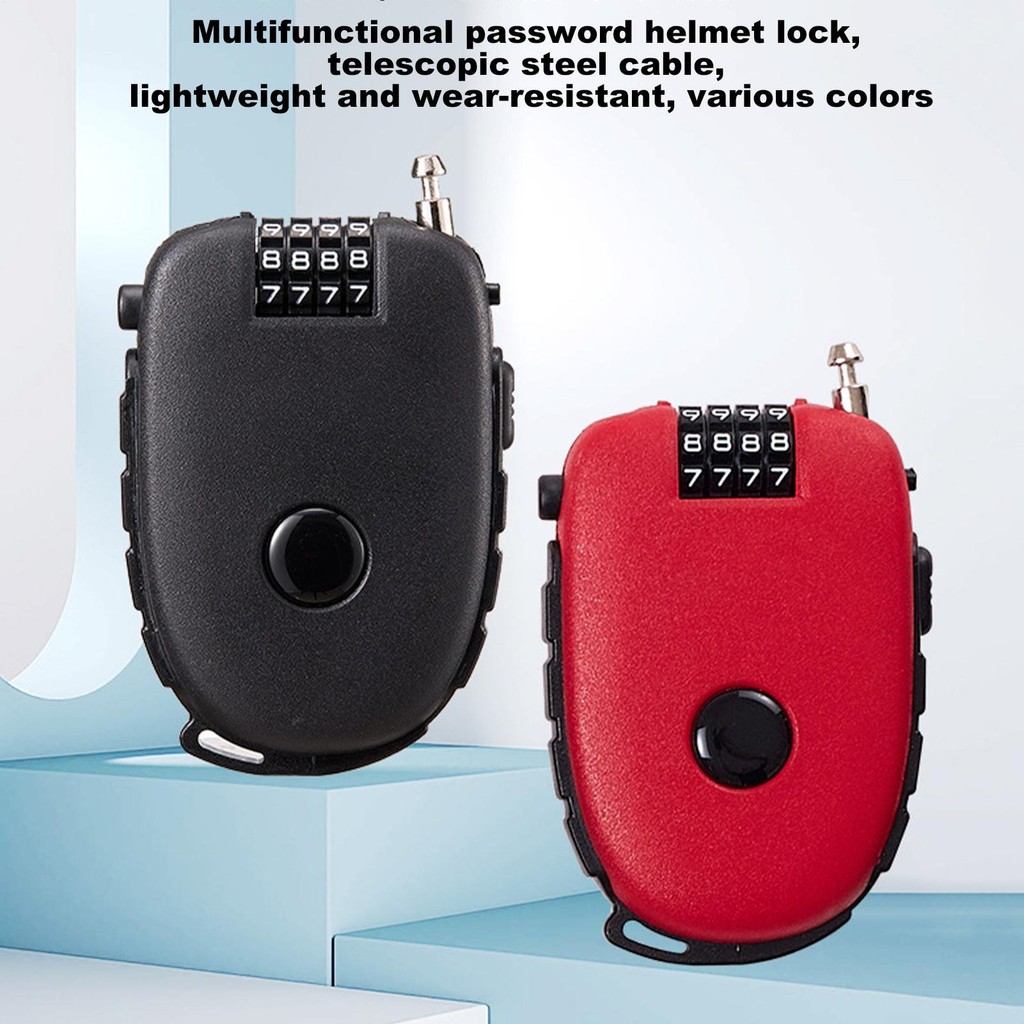 Motorcycle Helmet Locks Long Cable Retractable Lock Portable 4-Digit ...