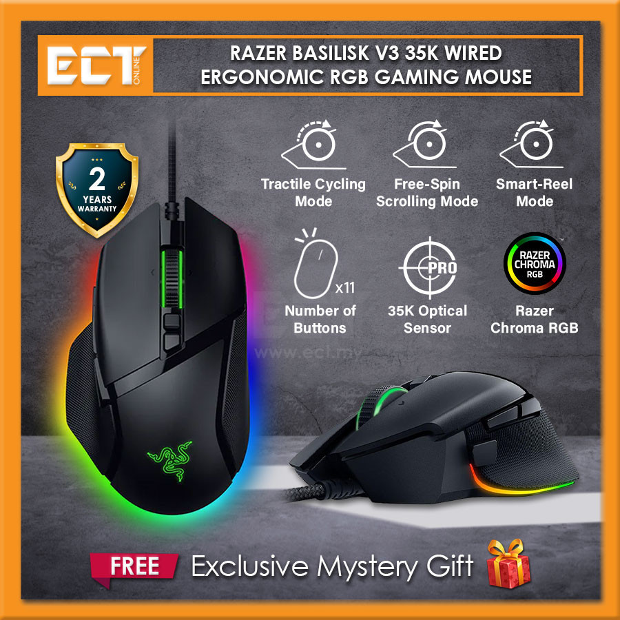 Razer Basilisk V3 35K Wired Ergonomic RGB Gaming Mouse (RZ01-05230100 ...