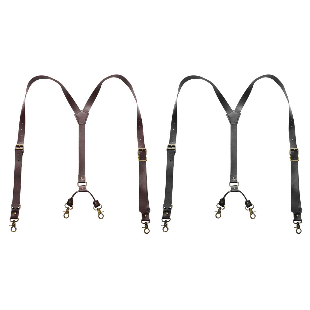 inhzoy Men PU Leather Suspenders Straps Y-back Heavy Duty Suspenders ...
