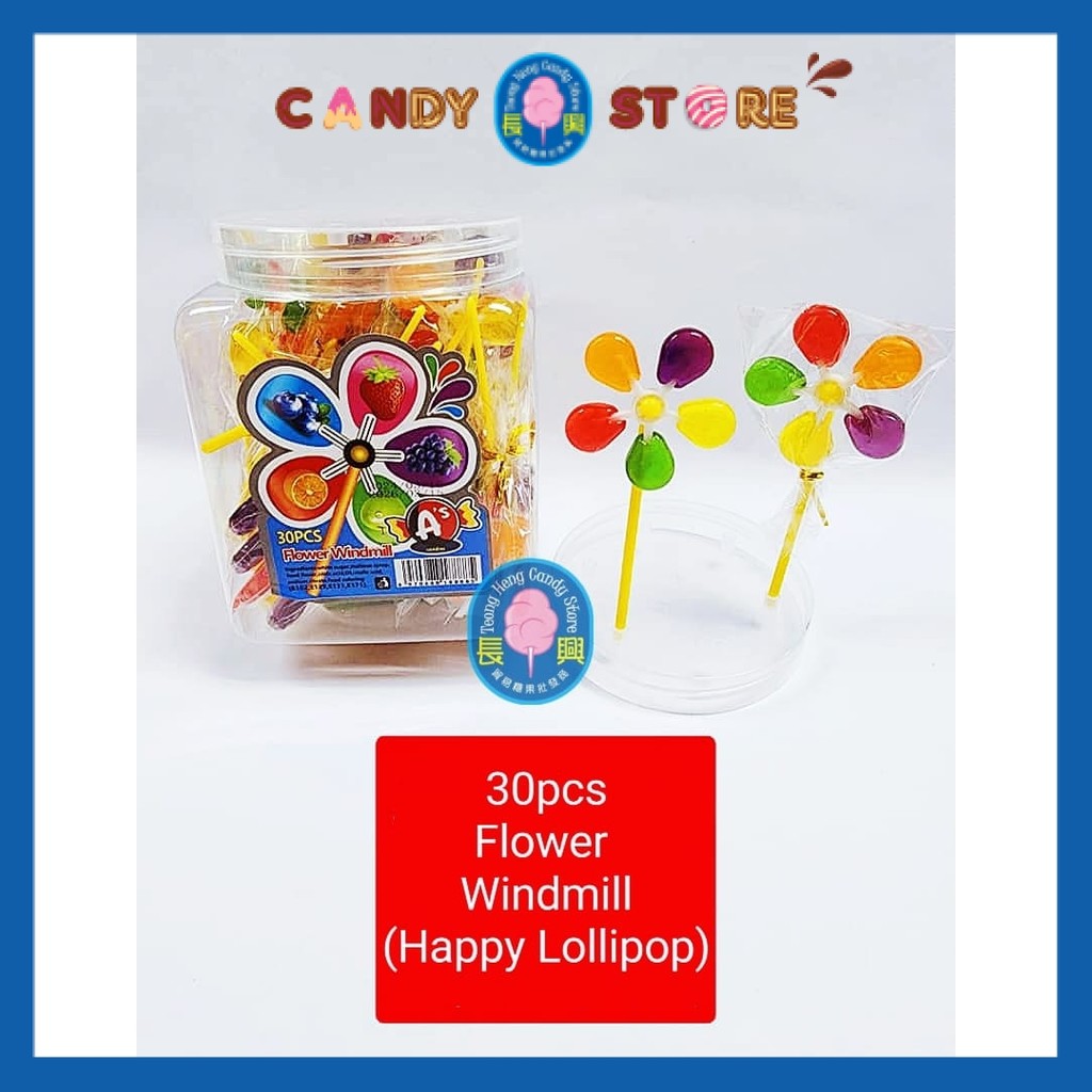 【JAR】30pcs Flower Windmill ±15gX30pcs (Happy Lollipop) Hard Candy ...