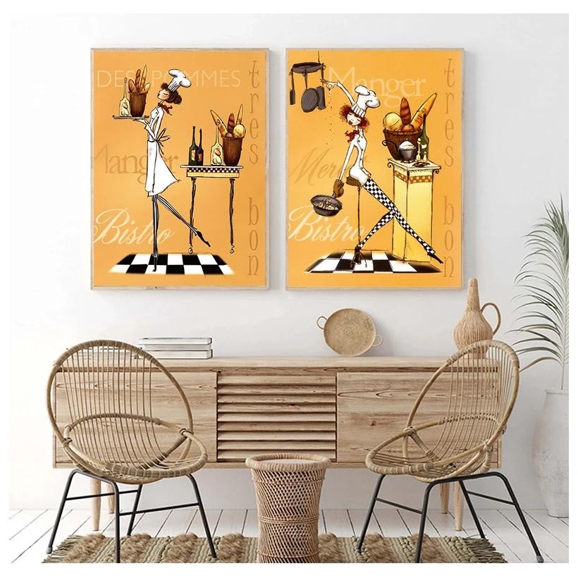 Seni Dinding Kanvas Chef Wanita Kreatif Nordic - Poster Cetakan ...