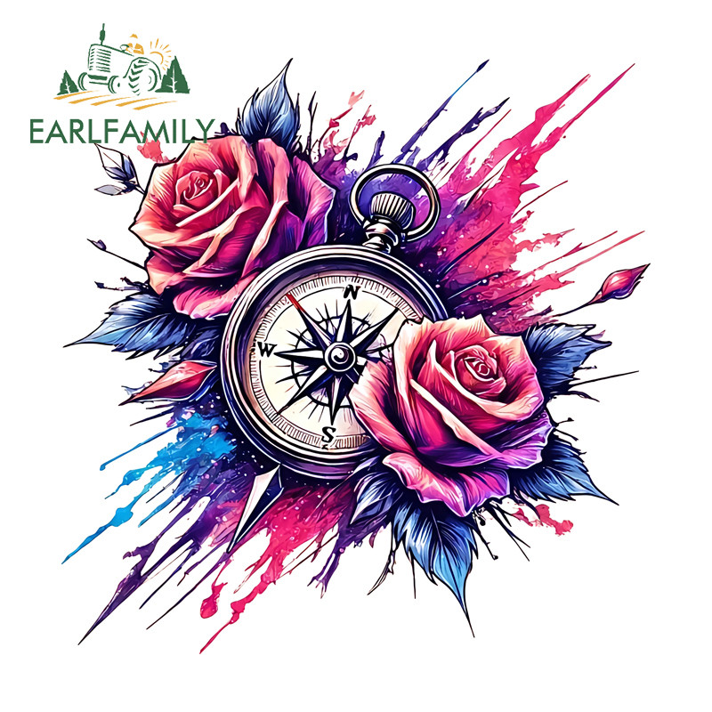 EARLFAMILY Colorfu Compass Rose Car Stickers Caravan Windshield Helmet ...