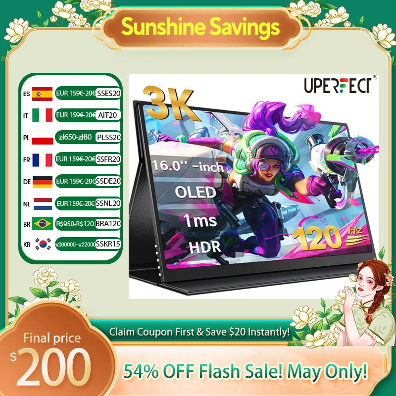 16inch 500Nit 120Hz Portable Monitor Gaming Laptop Display 3K OLED ...
